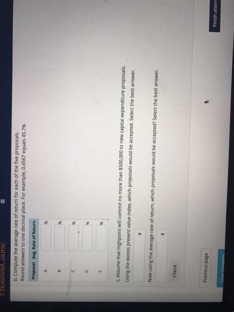 Solved E Business LOurse Excess Present Value Index And Chegg Com