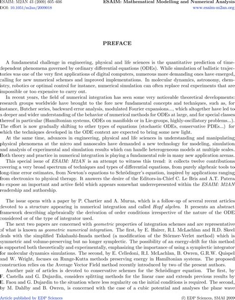 Preface Esaim Mathematical Modelling And Numerical Analysis