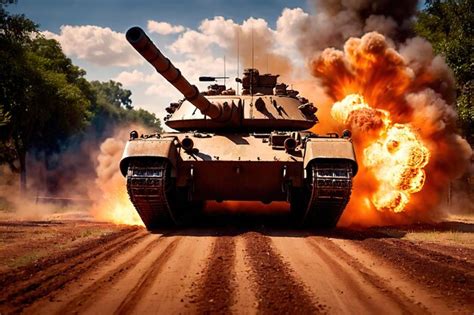 Military Tank In Combat Exploding Under Attack Explosive Blast From Weapon Attack Premium Ai