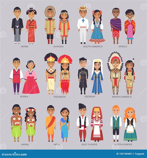 Couples In Traditional Clothes Present Countries Stock Vector Illustration Of Diversity