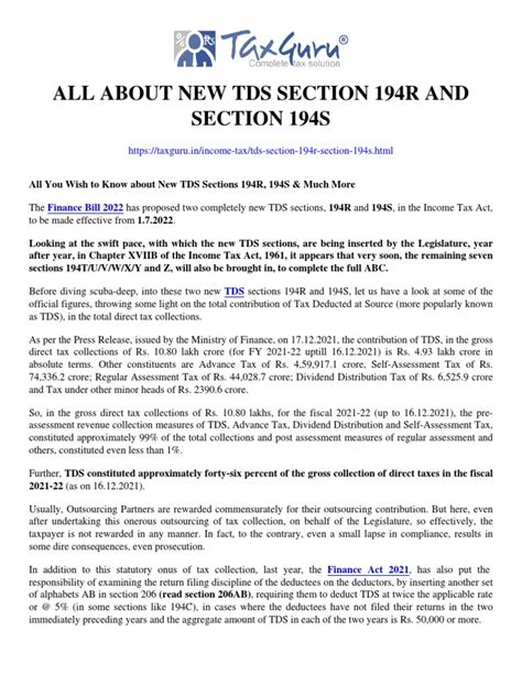 All About New Tds Section 194r And Section 194s Taxguru In Pdf