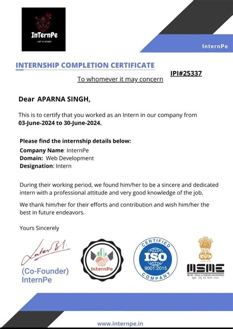 Aparna Singh on LinkedIn: #internpe #internpe #webdevelopment