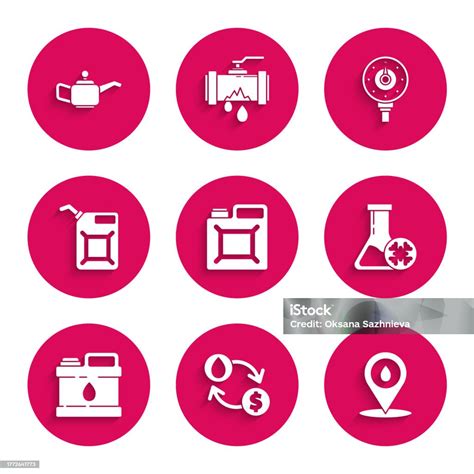 가솔린 캐니스터 오일 교환 물 이송 변환 휘발유 연료 위치 보충 부동액 시험관 모터 기계 오일 모터 게이지 및 아이콘을 설정합니다 벡터 0명에 대한 스톡 벡터 아트 및 기타