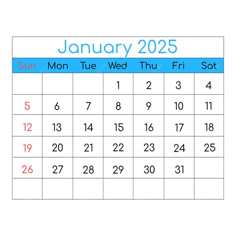 2025년 영어 달력 1월 벡터 달력 2025년 영어 Png 일러스트 및 벡터 에 대한 무료 다운로드 Pngtree