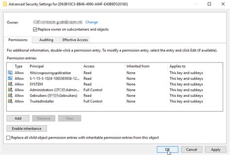 The Application Specific Permission Settings 10016