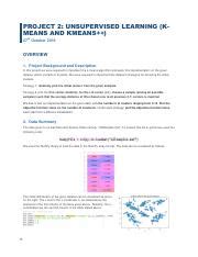 Project2 Pdf PROJECT 2 UNSUPERVISED LEARNING KMEANS AND KMEANS 27th