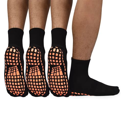 Mens Non Slip Gripper Bottom Adults Sticky Grip Socks 3 Pairs For