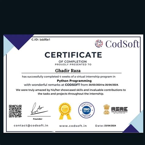 Codesoft Certification Achievementunlocked Programmingjourney Sayyed Ghadeer Raxa