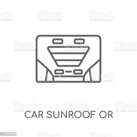 자동차 선 루프 또는 햇빛 지붕 선형 아이콘입니다 현대 개요 자동차 태양 지붕 또는 자동차 부품 컬렉션에서 흰색 바탕에 햇빛 지붕 로고 개념 가족에 대한 스톡 벡터 아트 및