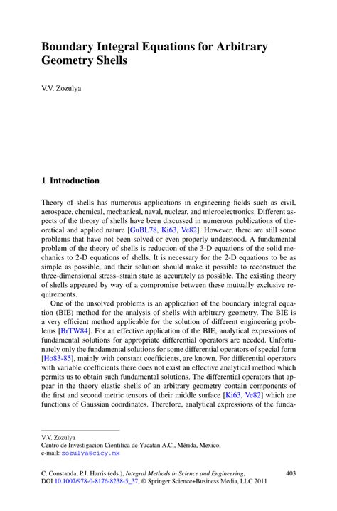 Pdf Boundary Integral Equations For Arbitrary Geometry Shells