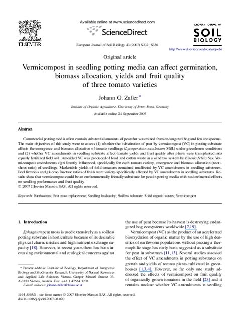 Pdf Vermicompost In Seedling Potting Media Can Affect Germination Biomass Allocation Yields