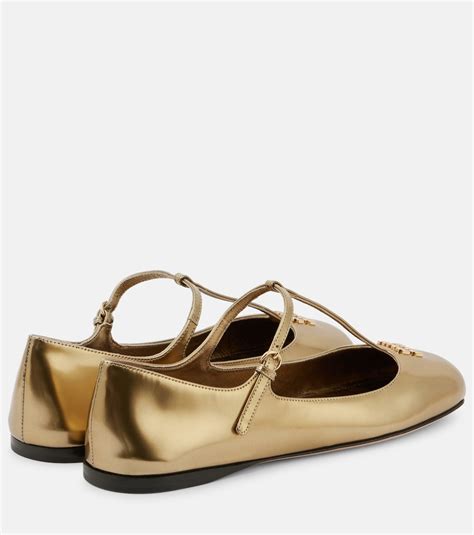 Logo Metallic Leather Ballet Flats In Gold Miu Miu Mytheresa