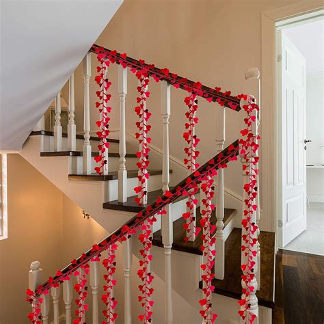 Chuangdi 2 Pieces Red Heart Tinsel Garlands Valentines Day Heart