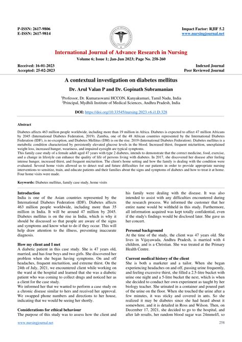 PDF A Contextual Investigation On Diabetes Mellitus