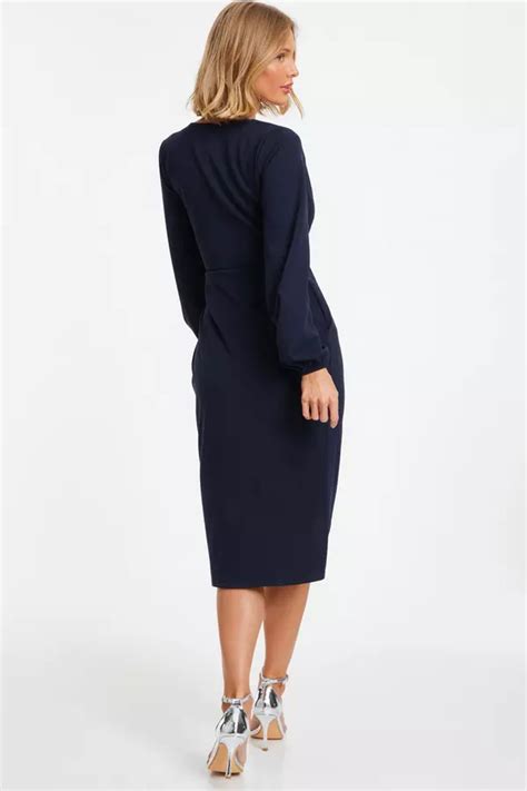 Navy Knot Front Wrap Midi Dress Quiz Clothing