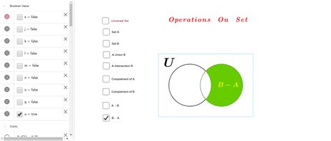 Operation On Sets By VENN Diagram GeoGebra
