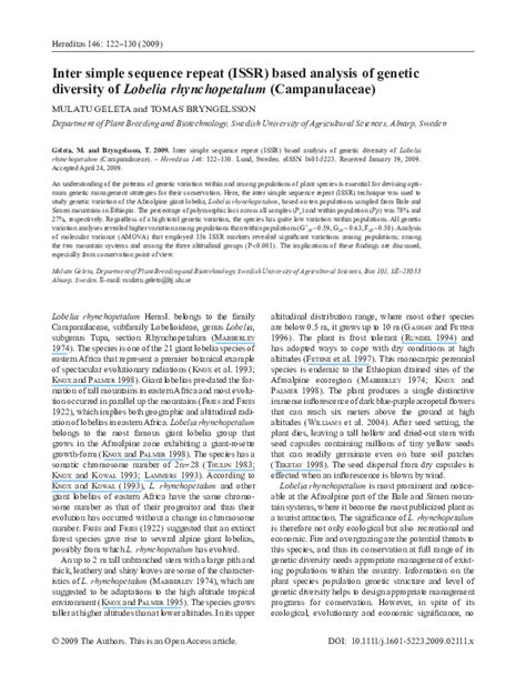 Pdf Inter Simple Sequence Repeat Issr Based Analysis Of Genetic