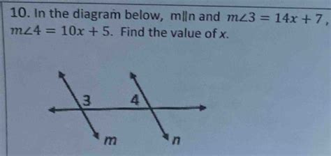 10 In The Diagram Below Mparallel N And M∠ 314x7 M∠ 410x5 Find