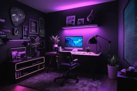 Premium Photo Noirthemed Home Workspace Neon Ambiance For Remote Work