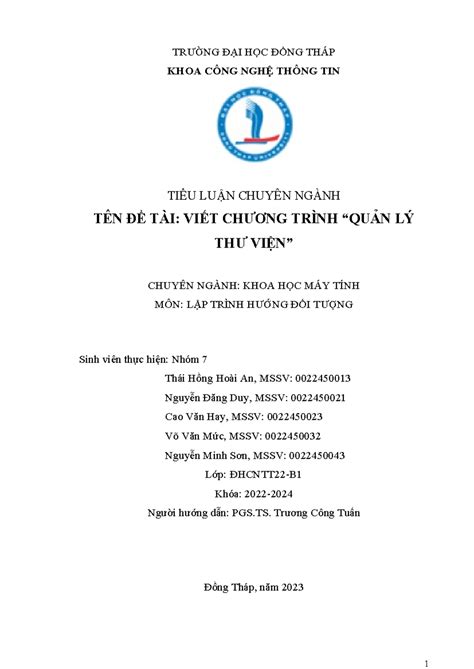 Tieu luan LT HDT Nhom 7 đề tài quản thư thư viện môn Lập trình hướng