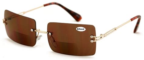 Men Metal Rimless Outdoor Bifocal Reading Sunglasses Rectangular