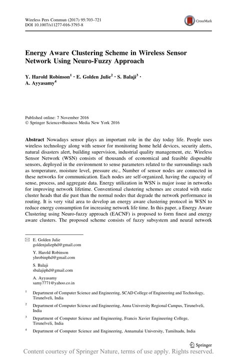 energy aware clustering scheme in wireless sensor network using neuro