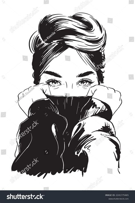 Woman Covering Face Turtleneck Stock Vector Royalty Free 2241775465