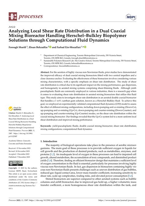 Pdf Analyzing Local Shear Rate Distribution In A Dual Coaxial Mixing Bioreactor Handling