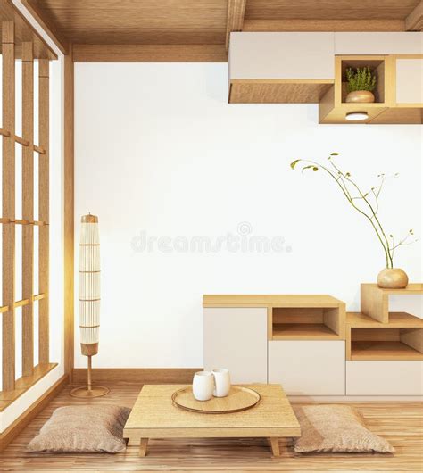 Cabinet Wooden Japanese Style With Low Table Wooden And Sit Pillowon