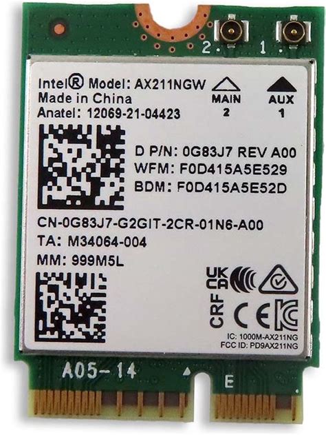 Intel Ax211 Wireless Tri Band Wlan Wifi 802 11ax Bluetooth 5 2 M 2 Card G83j7 Bol