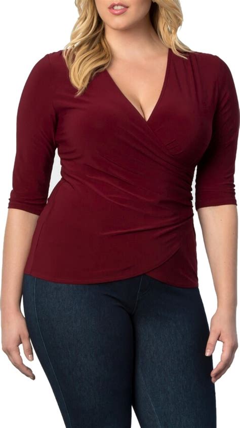 Kiyonna Womens Plus Size Femme Fatale Faux Wrap Top Shopstyle