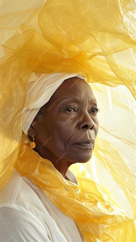 Premium Photo A Woman With A Yellow Scarf On Her Head