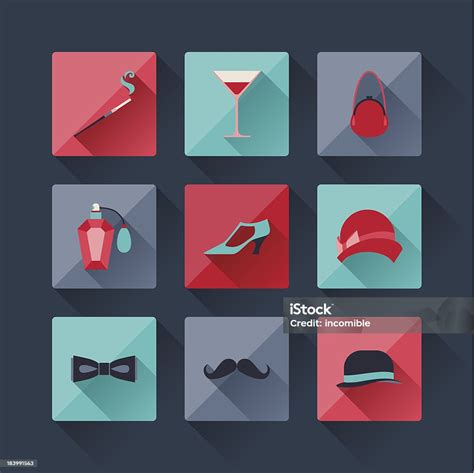 Set Ikon Mode Retro Dalam Gaya Desain Datar Ilustrasi Stok Unduh