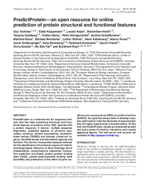 Pdf Predictprotein—an Open Resource For Online Prediction Of Protein Structural And Functional