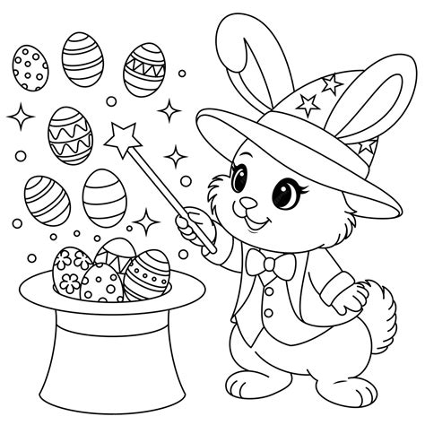Premium Vector Easter Bunny Illusionist With A Magic Wand Pulling Out Decorated Eggs From A