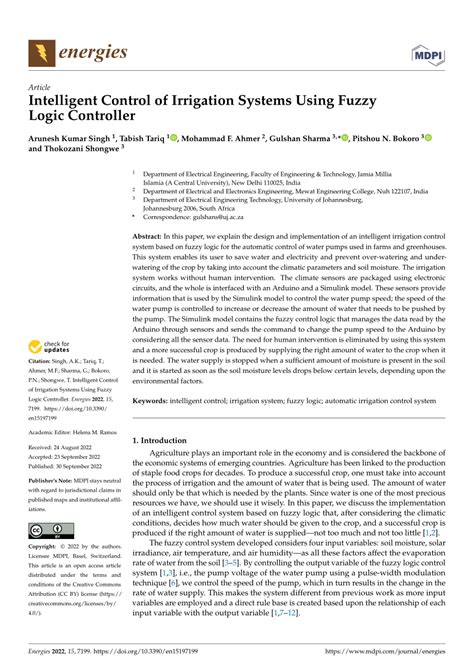PDF Intelligent Control Of Irrigation Systems Using Fuzzy Logic