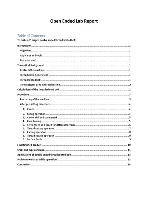 Manufacturing Processes Open Ended Lab Report | PDF | Screw | Machining
