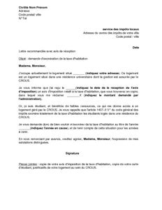 Lettre de demande d exonération de la taxe d habitation par un étudiant logé dans une résidence