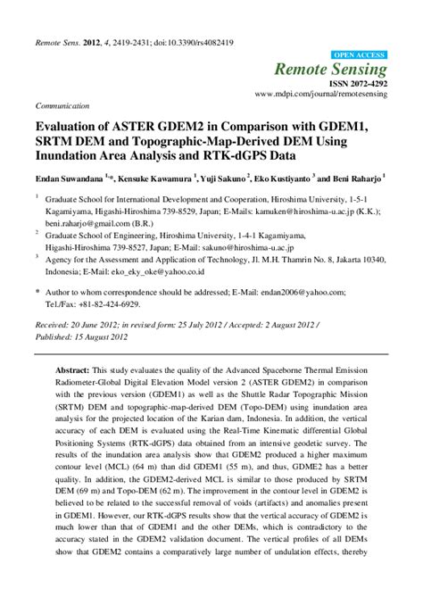 Pdf Evaluation Of Aster Gdem2 In Comparison With Gdem1 Srtm Dem And Topographic Map Derived