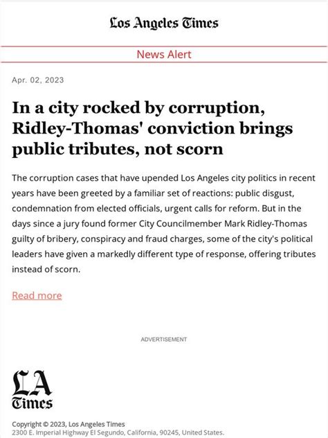 Los Angeles Times In A City Rocked By Corruption Ridley Thomas