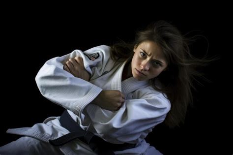 Premium Photo Female Judoka Performing An Arm Lock On Her Opponent