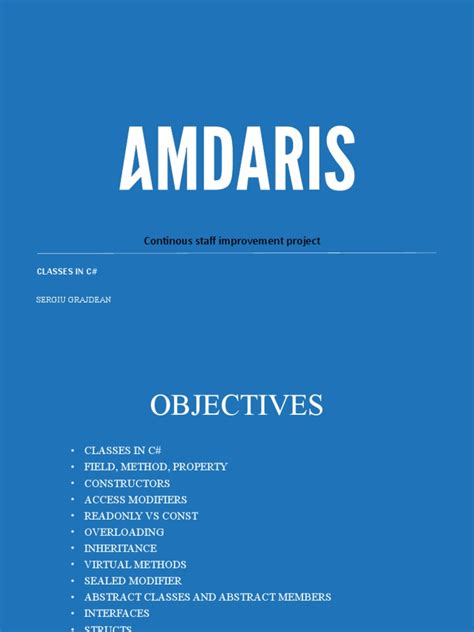 Amdaris Internship Classes In C Sharp Pdf Class Computer
