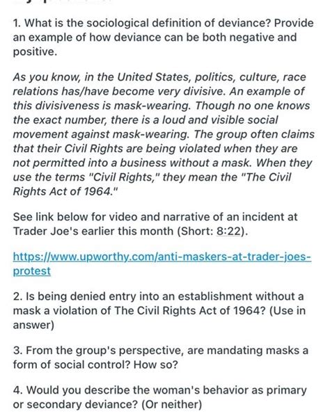 Solved 1 What Is The Sociological Definition Of Deviance