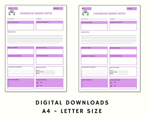 Counseling Session Notes Template Therapist Printable Pdf And Png Etsy