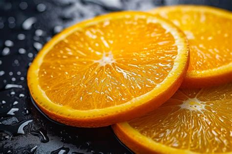 Three Slices Of Orange Are Arranged In Circle On Table With Small