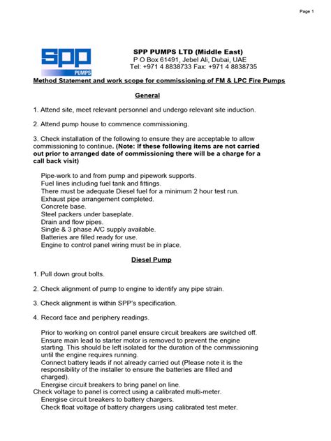 Commissioning Method Statement 41 Pdf Pump Electrical Wiring