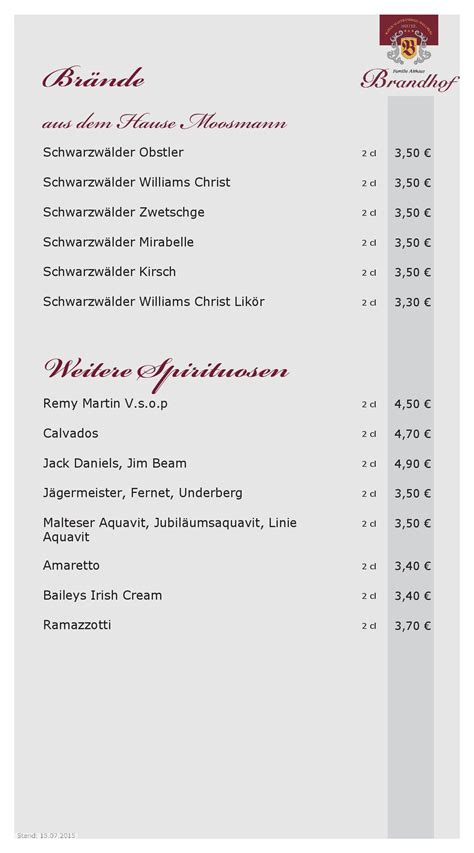 Speisekarte Restaurant Brandhof In Seeheim Jugenheim DeutschlandGourmet