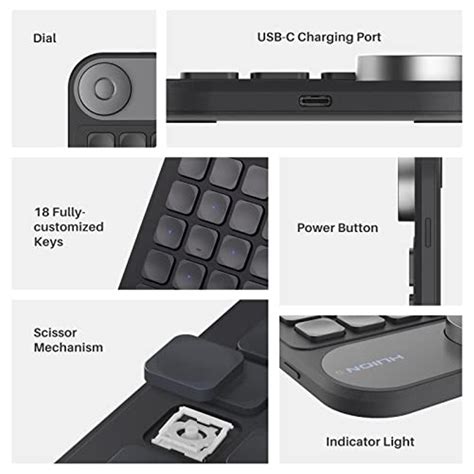 Huion Keydial Mini Bluetooth Programmable Keypad With Dial 5 Keys Anti Ghosting 18 Customized