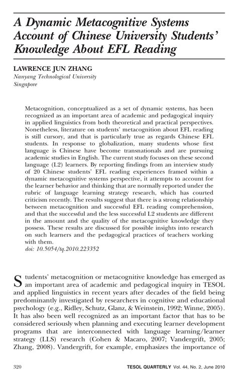 Pdf A Dynamic Metacognitive Systems Account Of Chinese University