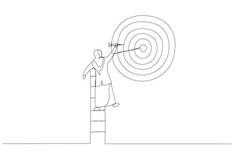 Tekening Van Zakenvrouw Klim Ladder Hoog In De Lucht Om Te Streven Naar
